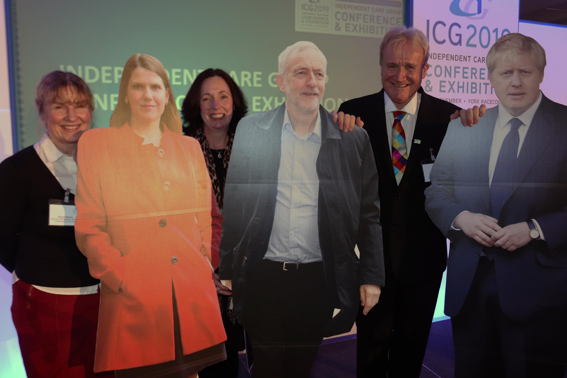 Cardboard cut-outs stand in for party leaders at care conference